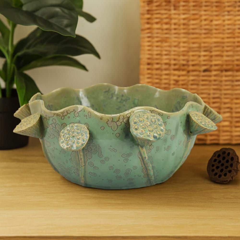 Benjara Ro Sage Green Round Ceramic 15.75 in. Decorative Bowl BM334864 - The Home Depot