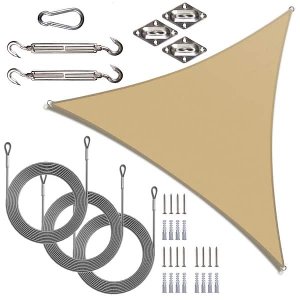 AMGO 24 ft. x 24 ft. x 24 ft. Triangle Sun Shade Sail with Rope-Sand ...
