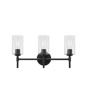 ALOA DECOR 21 in. 3-Light Modern Elegant Brass And Black Bathroom ...