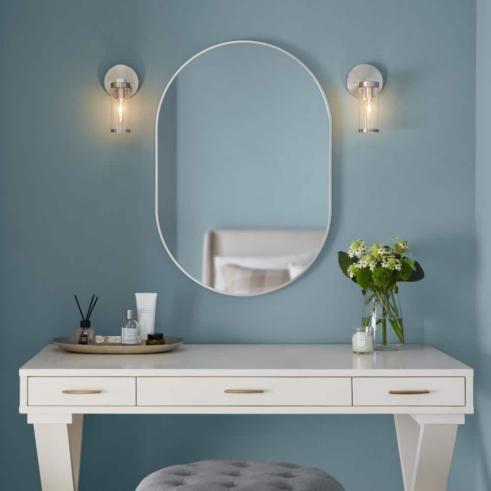 StyleWell Medium Modern Oval Silver Framed Mirror (22 in. W x 32 in. H ...