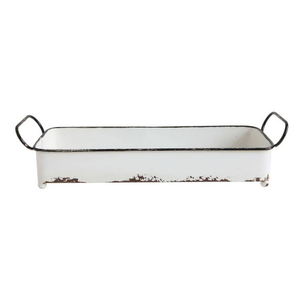 3R studios Decorative Metal Tray with 2 Handles in Distressed White and ...
