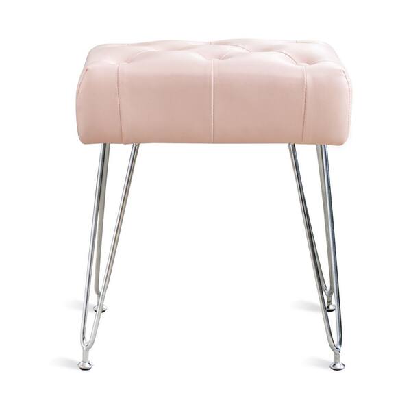 LUE BONA 18.5 in. H Pink Button Faux Leather Vanity Stool for Makeup ...