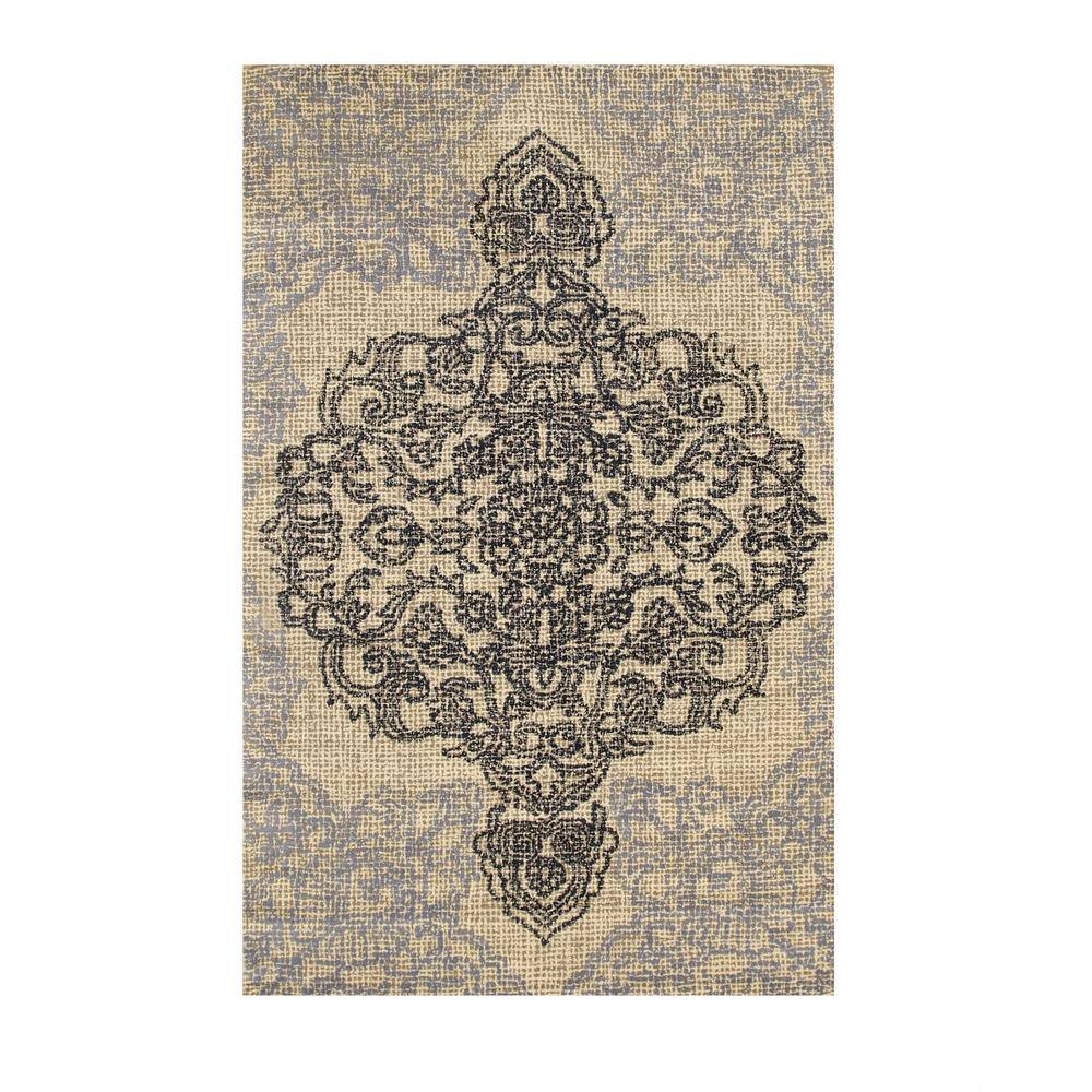 EORC Ivory 8 ft. x 10 ft. Hand Tufted Wool Bohemian Oriental Medallion ...