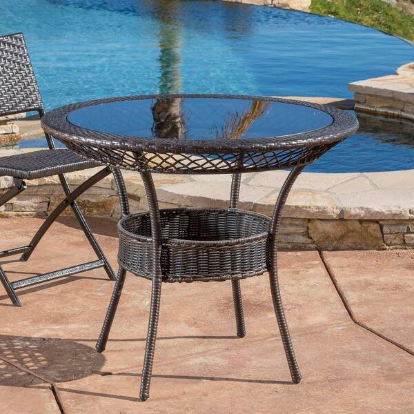Coporesell 34 in. Brown Multi Round Glass Wicker Outdoor Dining Table ...