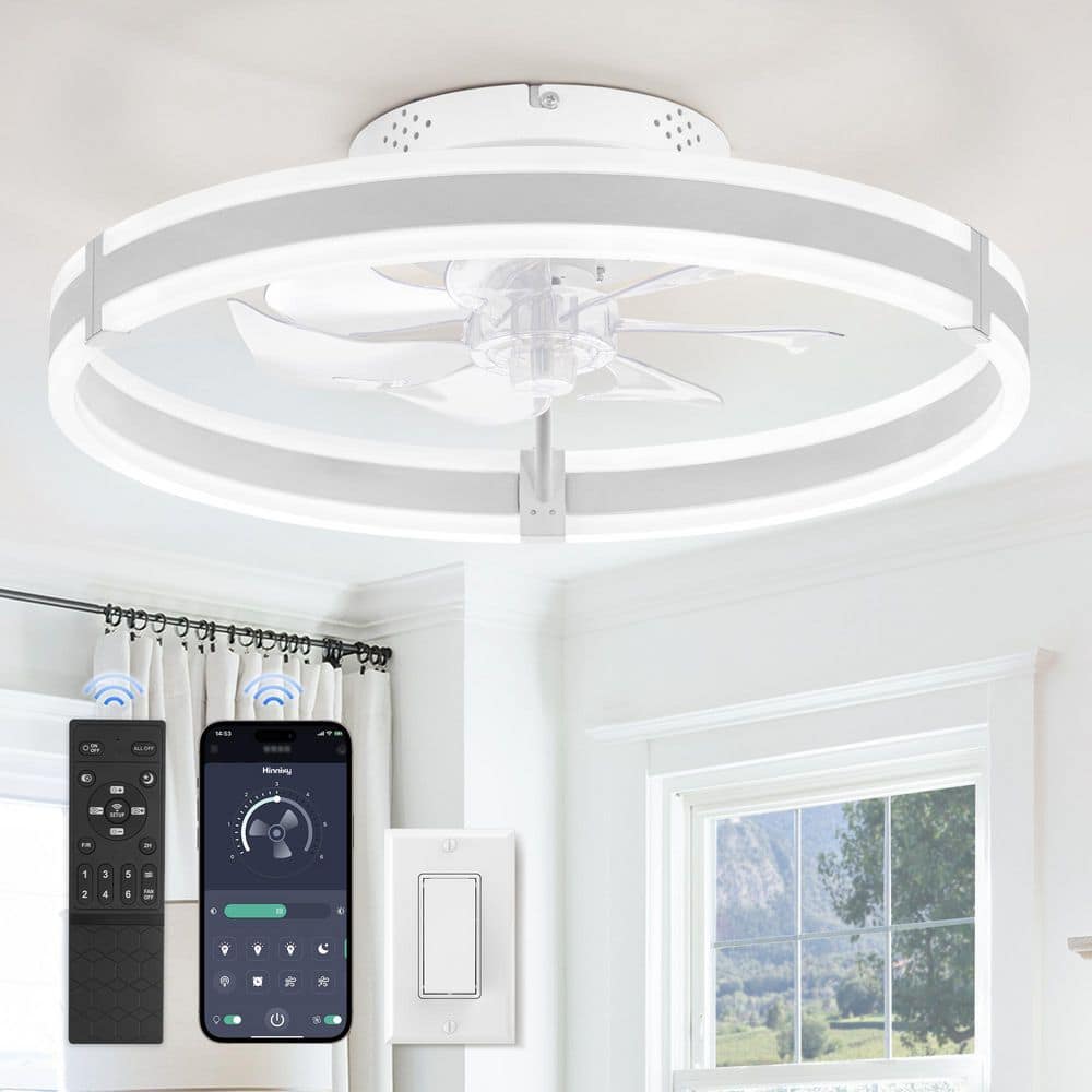 MOKSILED 20 in. White Indoor Dimmable LED Fandelier Modern Flush Mount ...