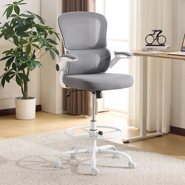 Karl home Mesh Fabric Lumbar Support Ergonomic Drafting Chair in Gray ...