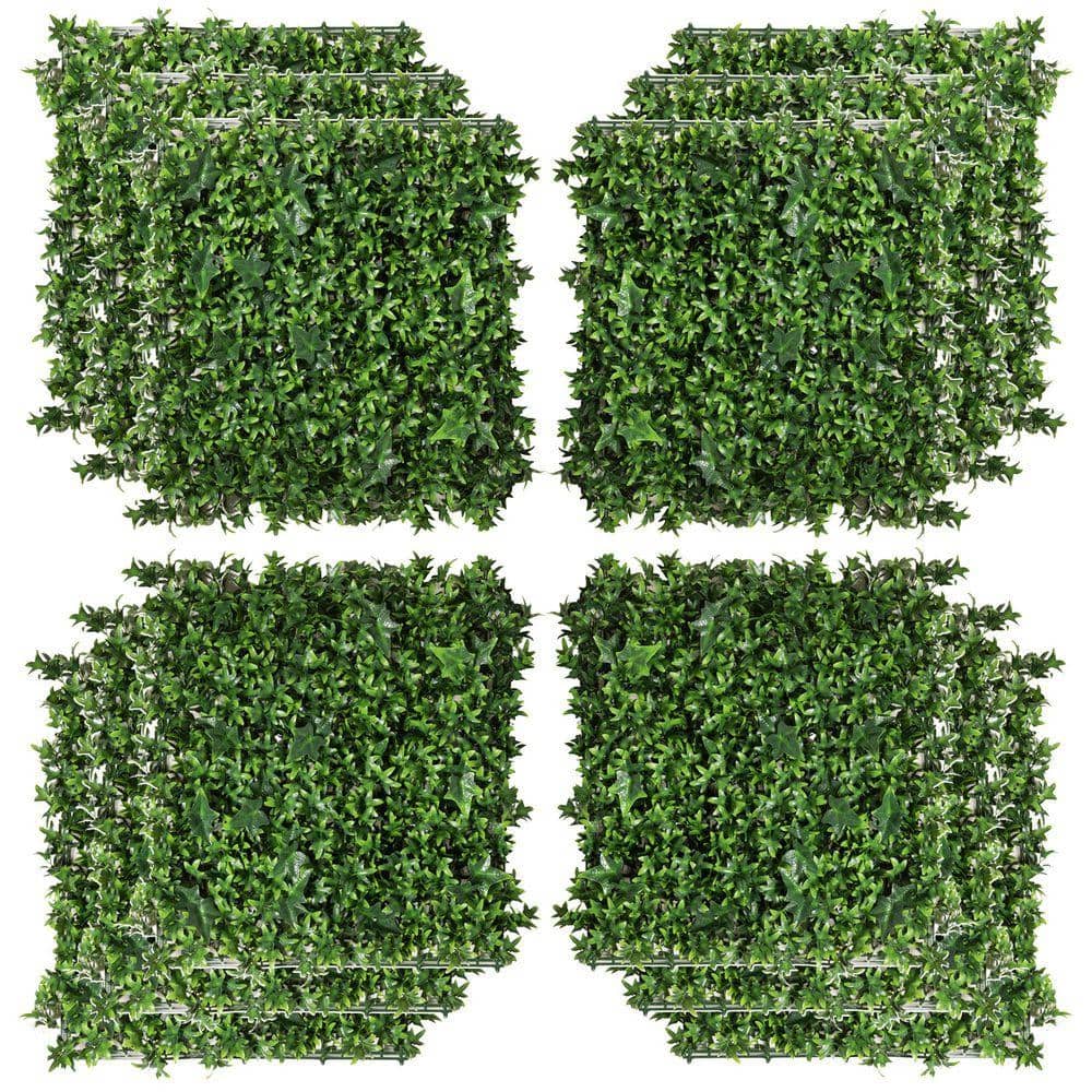Jushua 12-Piece 20 in. x 20 in. Artificial Grass Wall Hedge Panel ...