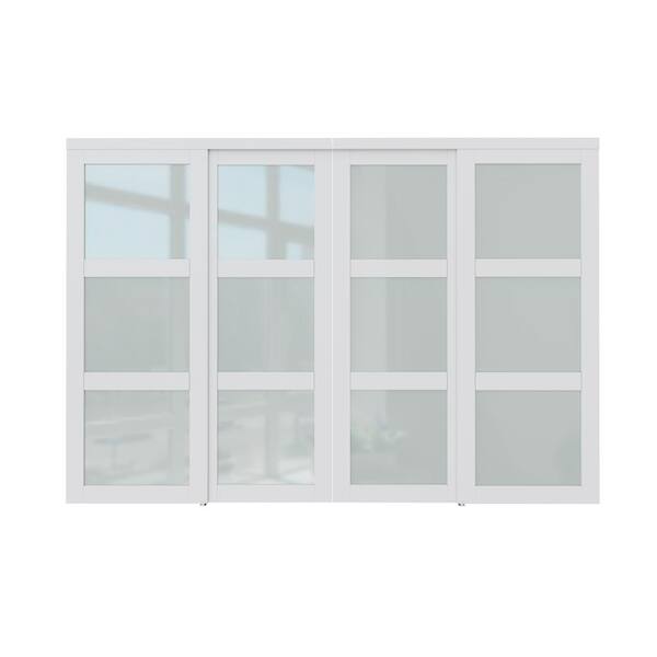 EH PUERTA 120 in. x 80 in. 3 Lites Frosted Glass MDF Closet Sliding ...
