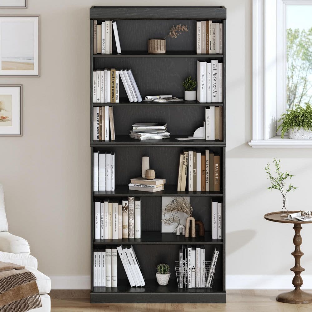 Lirago 67 in. Tall Black Wood 5-Shelf Bookcase with Adjustable Shelves ...