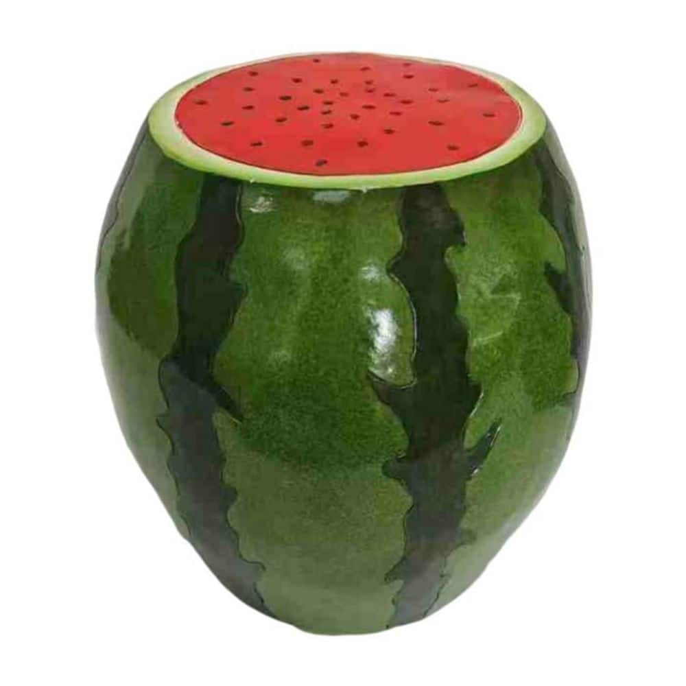 Green and Red Plastic Garden Stool, Resin Watermelon-Shaped Decorative ...