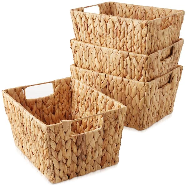 Casafield Brown Natural 12 in. x 6 in. Wicker Water Hyacinth Decorative ...