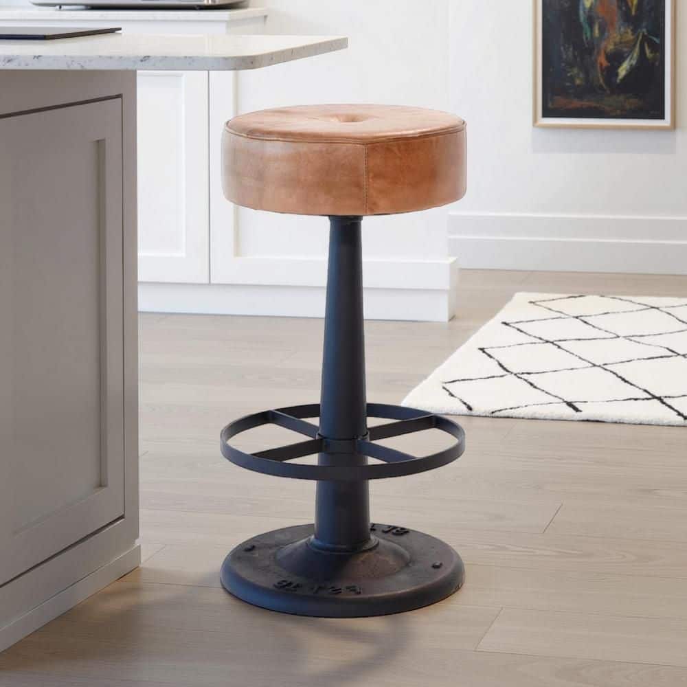 Benjara Black and Brown 26 in. Metal Counter Stool with Round Footrest ...