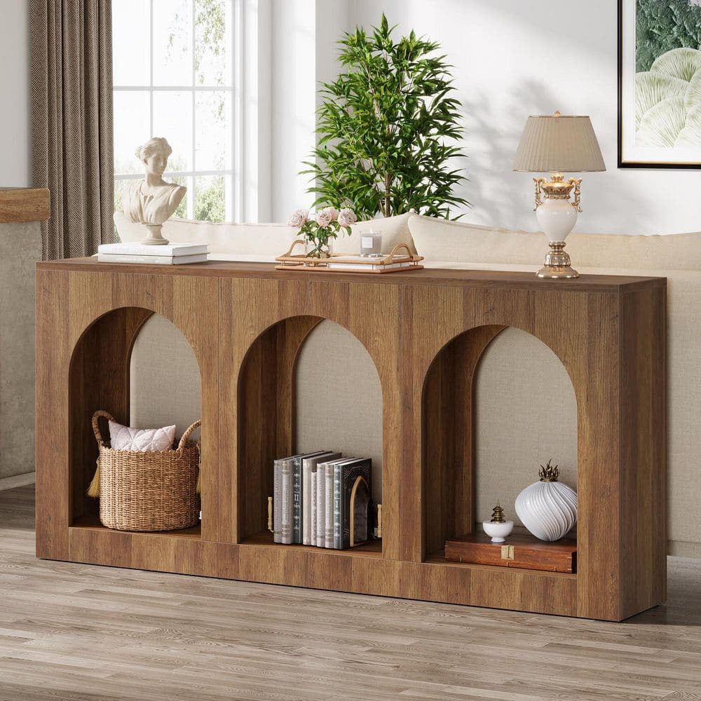 BYBLIGHT Turrella 70.9 in. Brown Rectangle MDF Console Table with 3 ...