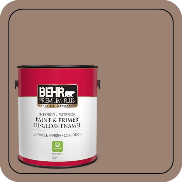 BEHR PREMIUM PLUS 1 gal. #N190-5 Frontier Brown Hi-Gloss Enamel ...