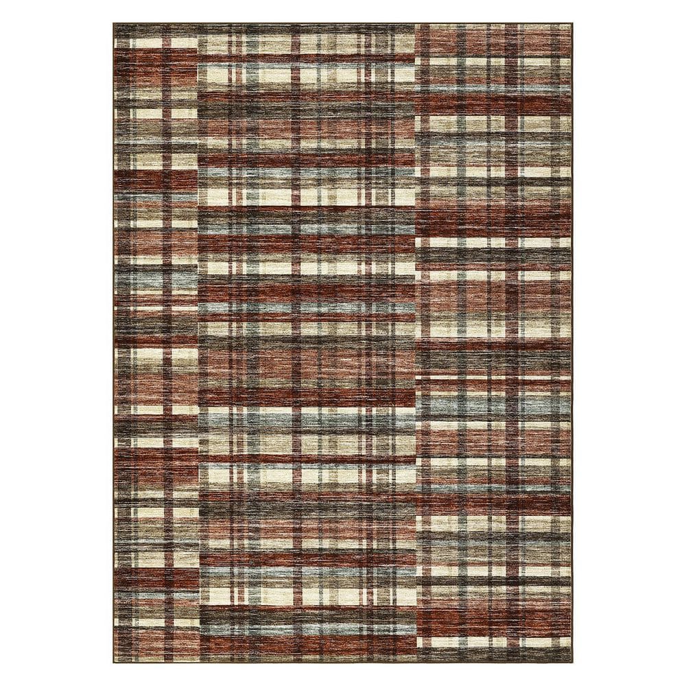 Red 9 ft. x 12 ft. Modern Striped Geometric Pattern Non-shedding Low ...