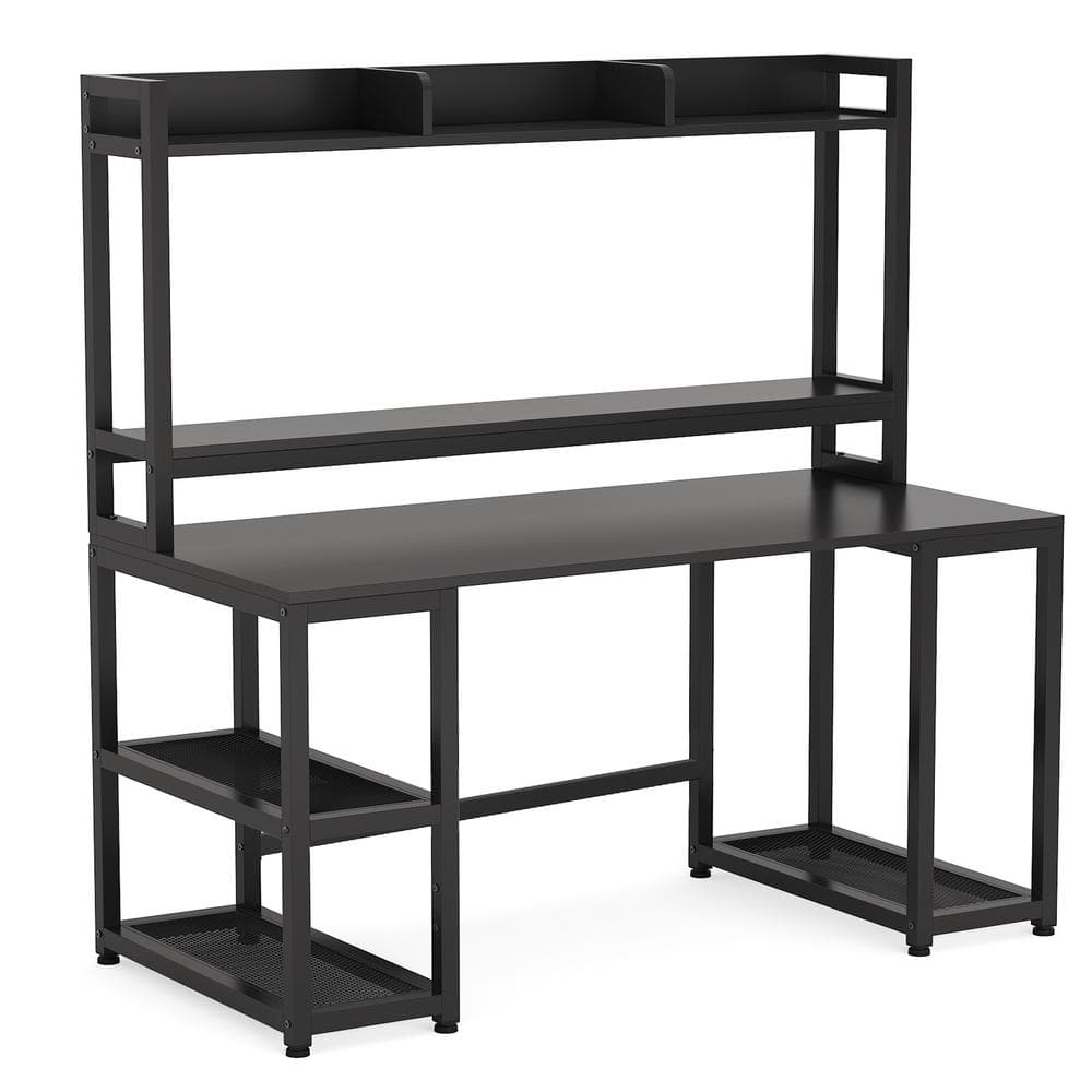 Tribesigns Harold 55.12 in. Rectangular Black Wood and Metal Computer ...
