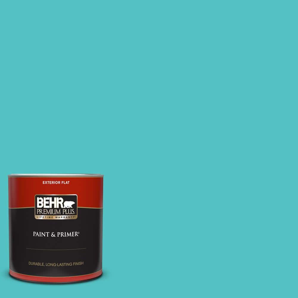 BEHR PREMIUM PLUS 1 qt. #500B-4 Gem Turquoise Flat Exterior Paint ...