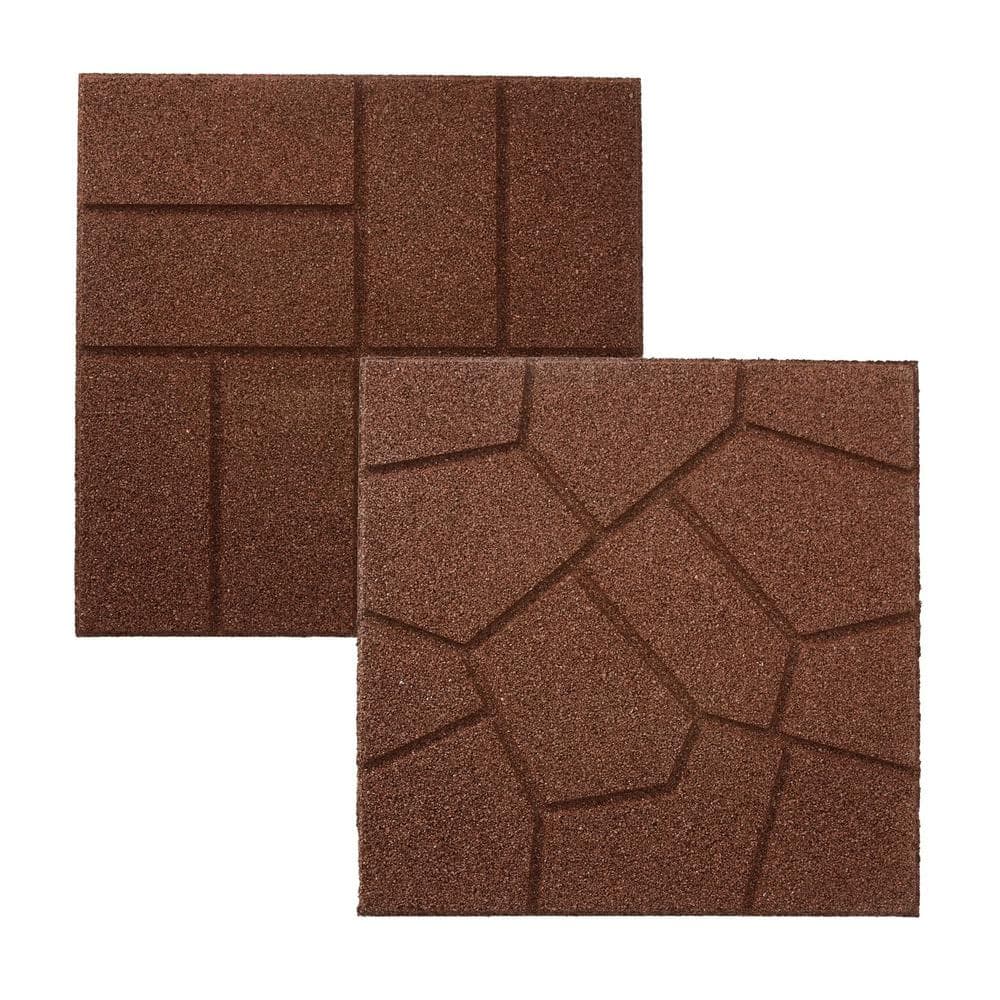 Vigoro 16 in. x 16 in. x 3/4 in. Brown Dual-Sided Rubber Paver (60-Pack ...