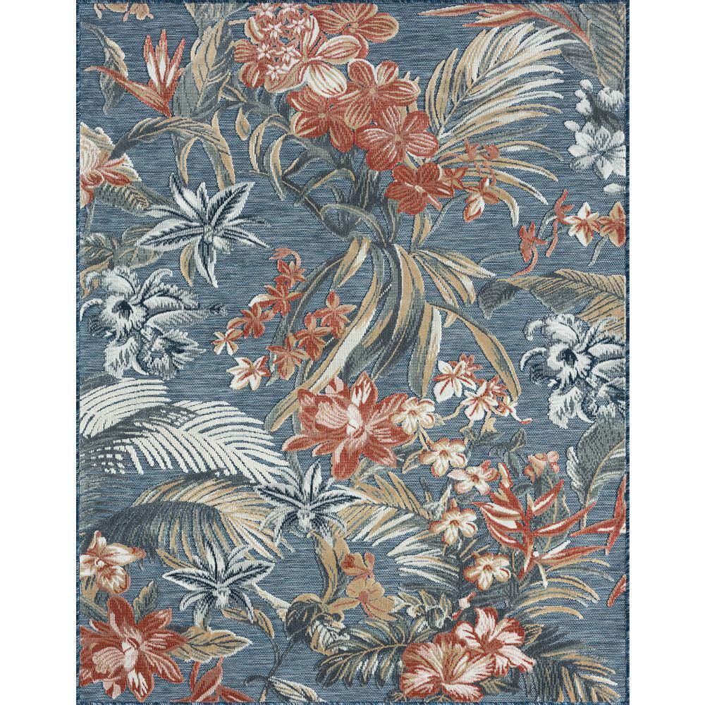 Tayse Rugs Tropic Blue 5 ft. x 7 ft. Floral Indoor/Outdoor Area Rug ...