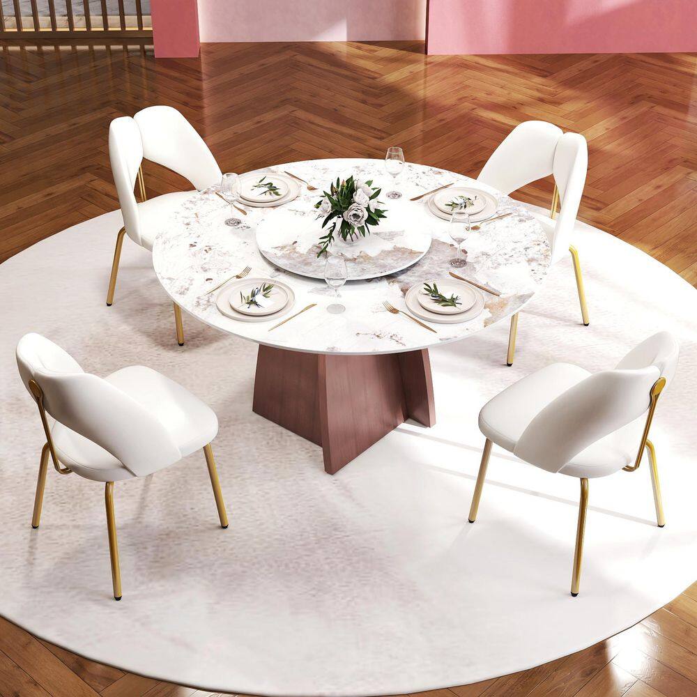 Magic Home White PU Leather Dining Chairs with Gold Stainless Steel ...