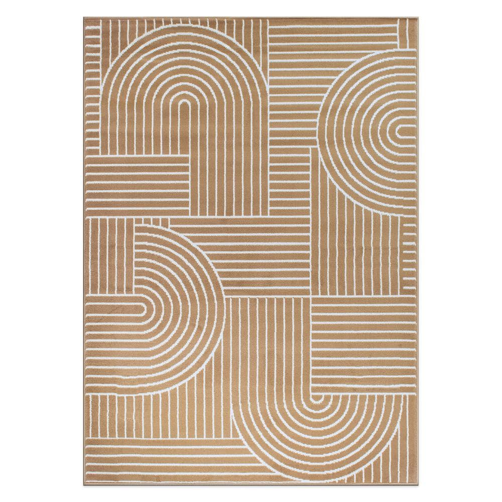World Rug Gallery Milan 7 ft. 10 in. X 10 ft. Brown Contemporary Stripe ...
