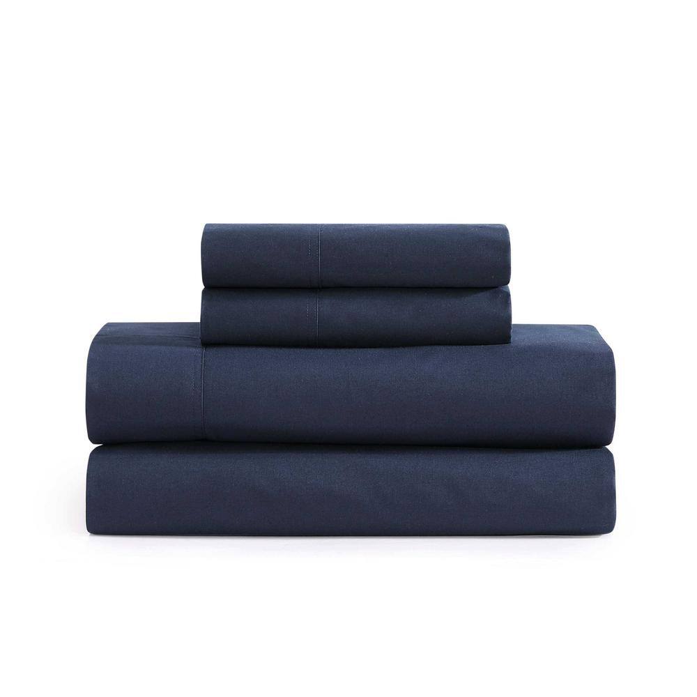Tommy Hilfiger TH Solid 4-Piece Navy Cotton Full Sheet Set ...