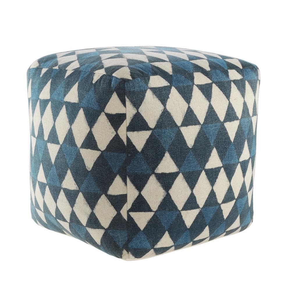 20 in. Teal Blue/Cream Modern Diamond Triangle Geometric Pouf ...