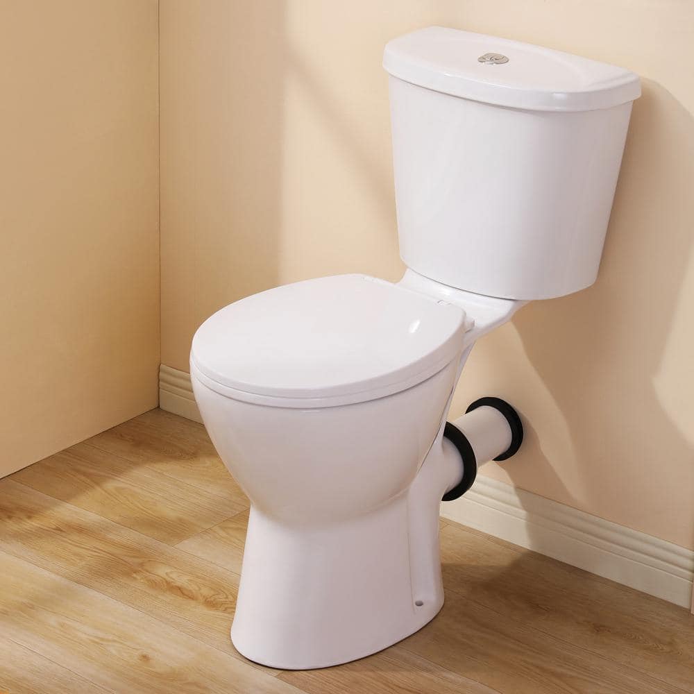 Findepot Rear Outlet 2 Piece 1/1.6 GPF Dual Flush Round Toilet in White ...