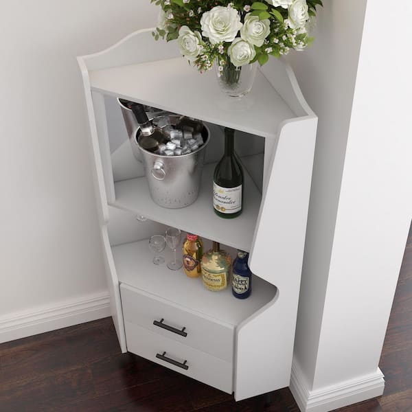 Noble House Egbert White Wood 50 in. Corner Bar Cabinet with 1 Open ...