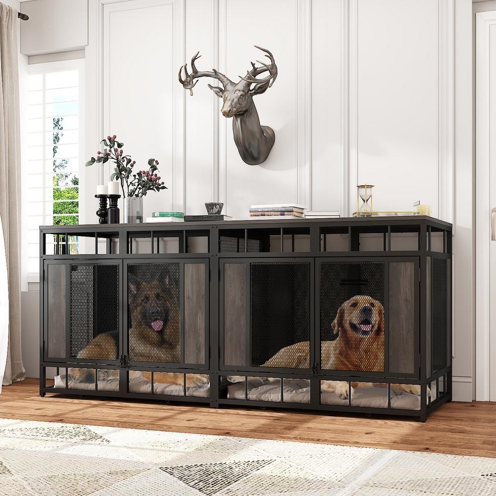 FUFU&GAGA Large Dog Crate Furniture, Indoor Pet Crate End Table, Mesh and Wooden Dog Kennels for ...