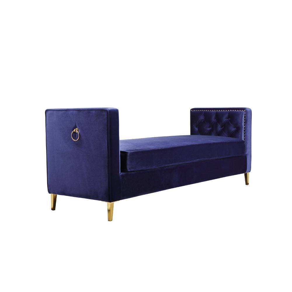 Benjara 71 in. Navy Blue and Gold Backless Bedroom Bench with Button ...