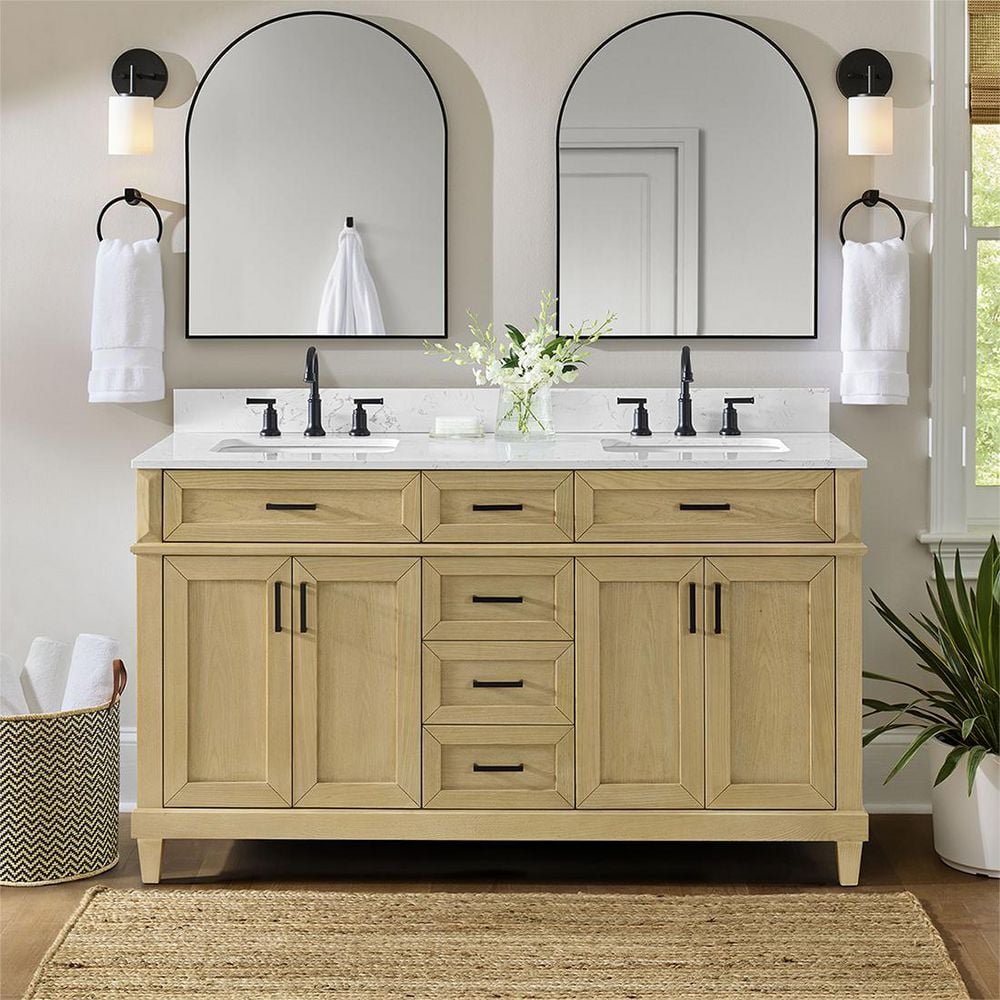 Home Decorators Collection Talmore 72 in. Double Sink Light Oak Bath ...