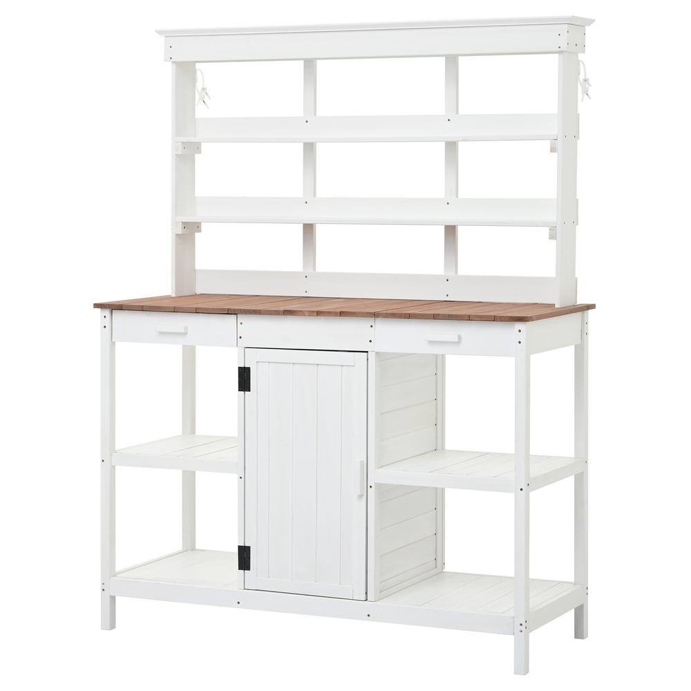 50 in. W x 66 in. H White Outdoor Farmhouse Fir Wood Garden Potting ...