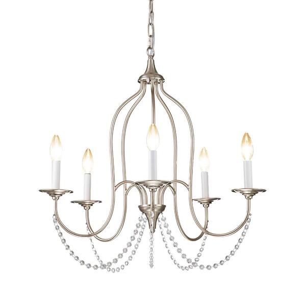 Sefinn Four 5-Light Farmhouse Satin Nickle Chandelier with Crystal ...