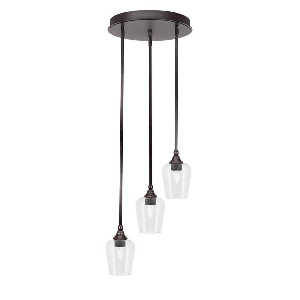 Villa 60-Watt 13.5 in. 3 Light Dark Granite Stem Pendant Light with 5 ...