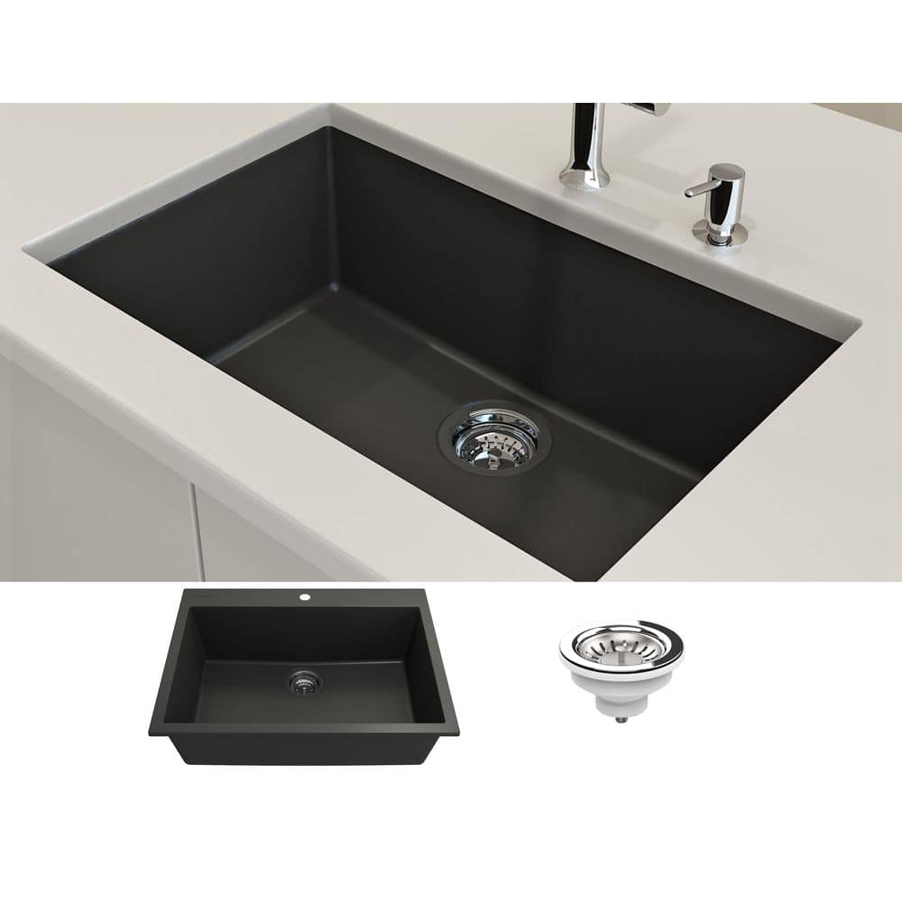 TerraLife Hyperion 27 in. Drop-In/Undermount Single Bowl Matte Black ...
