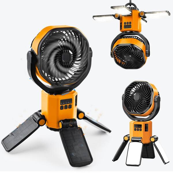 phyfalip Solar Camping Fan with 4-Solar and Light Panels - Oscillating ...