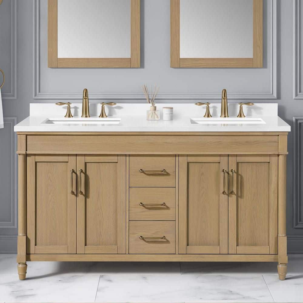 OVE Decors Salisbury 60 in. Double Sink Freestanding Natural Birch Bath ...