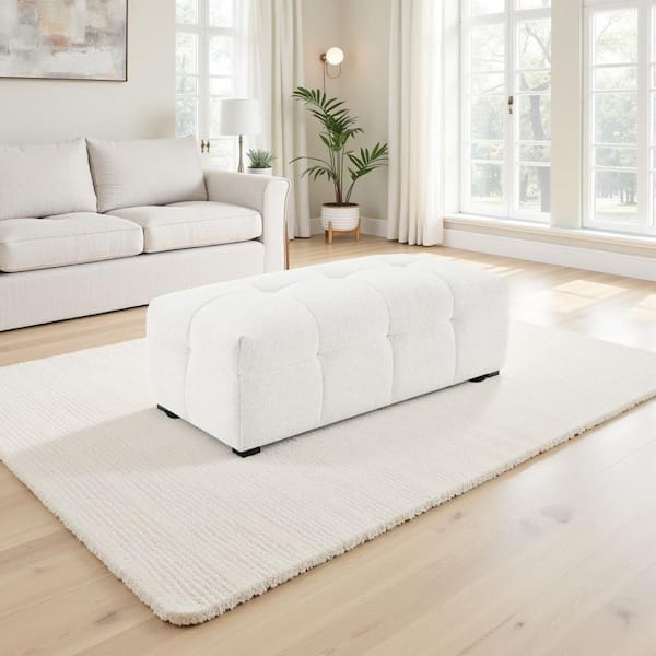 Benjara Lopo Off White Fabric Rectangle Accent Ottoman BM330073 - The ...