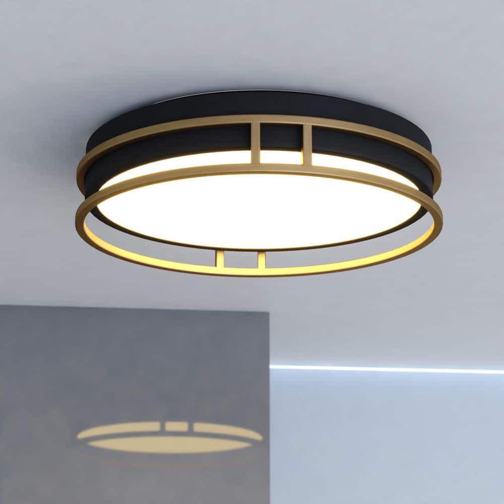 VAXCEL Northgate 1-Light 13 in. Wide Matte Black and Satin Gold Round ...
