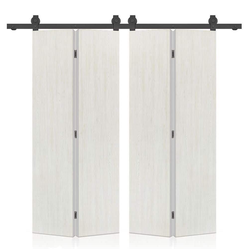 CALHOME 40 in. x 94 in. Hollow Core White Composite Texture Double Bi-fold Door with Sliding ...