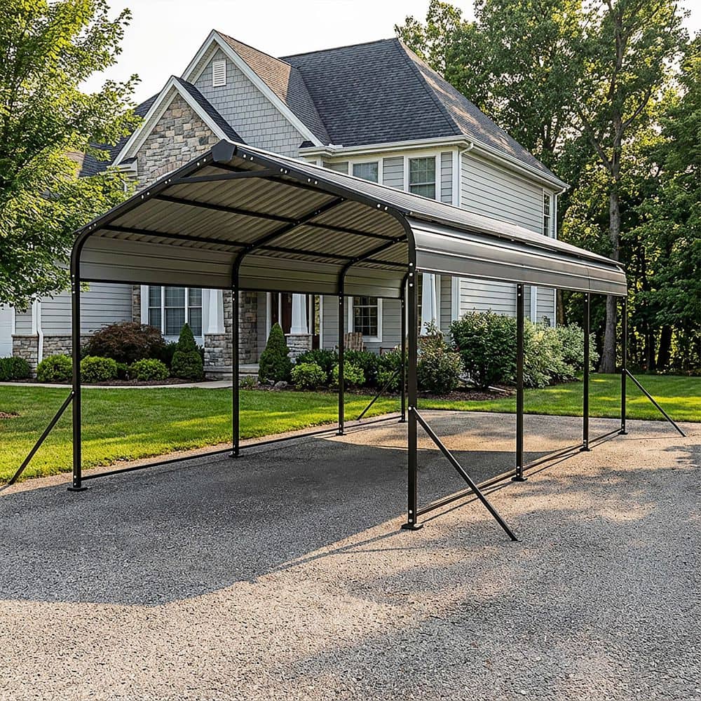 Nuu Garden 10 ft. W x 15 ft. D Metal Carport with Enhanced Base Outdoor ...