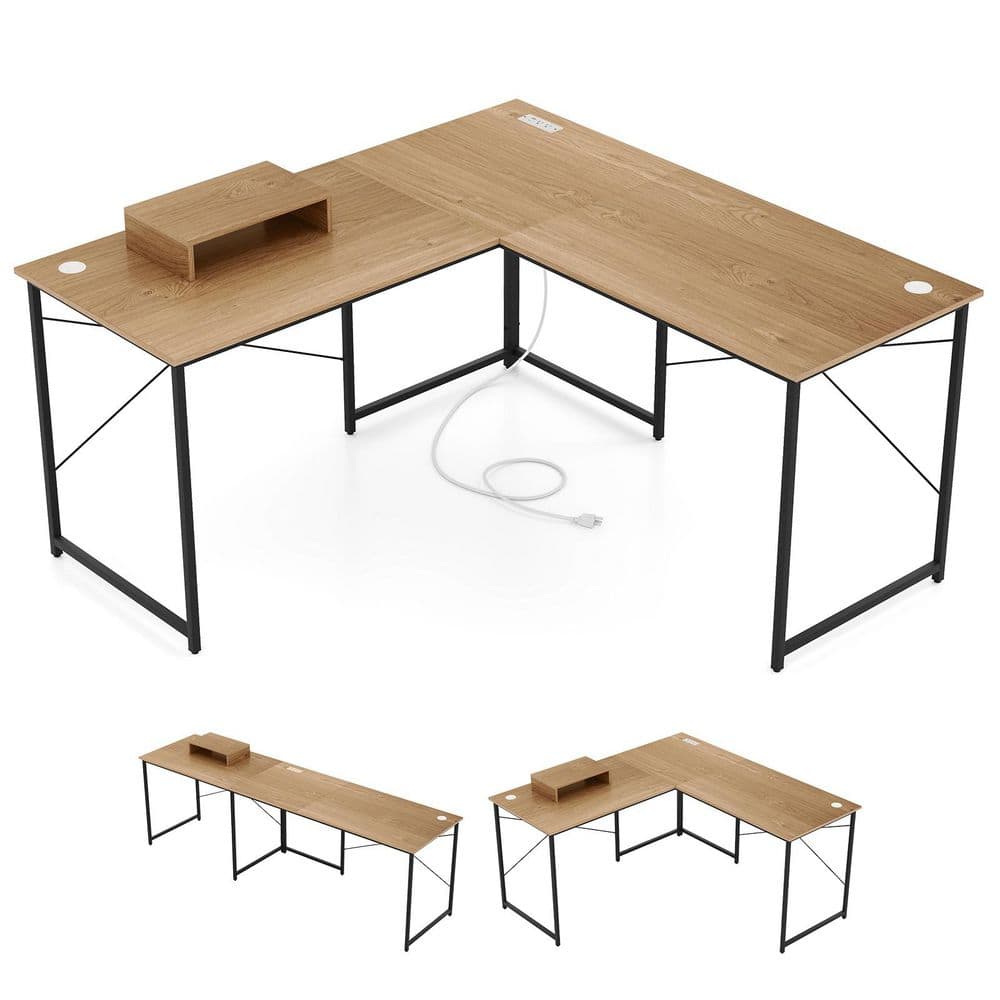 Gymax 95 in. L-Shaped Reversible Computer Desk 2-Person Long Table ...