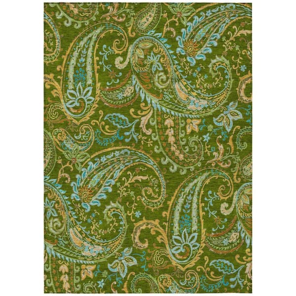 HomeRoots Green 8 ft. x 10 ft. Woven Paisley Polyester Rectangle Indoor ...