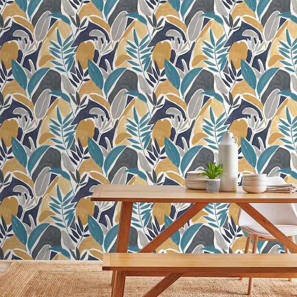 Fine Decor Marisol Yellow Artistic Leaf Wallpaper Sample FD43806SAM - The Home Depot