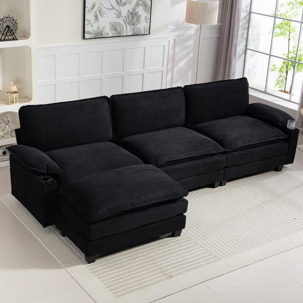 Noble House Rich 113.8 in. Corduroy Flared Arm L-Shaped Modular ...