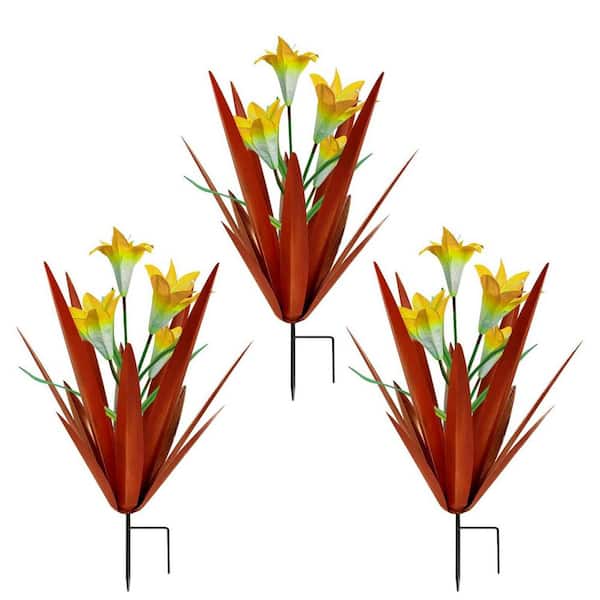 Metal Agave Plant Garden Statues, 3-Pack Yellow L0D21S9JWX - The Home Depot