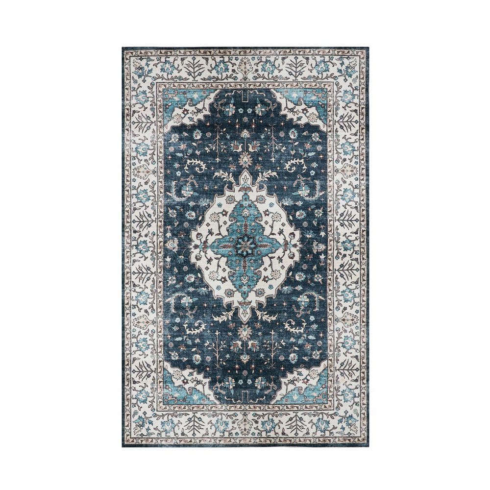 Glitzhome 5ft. x 8ft. Oriental Blue/ Ivory Area Rugs GH2041200019 - The ...