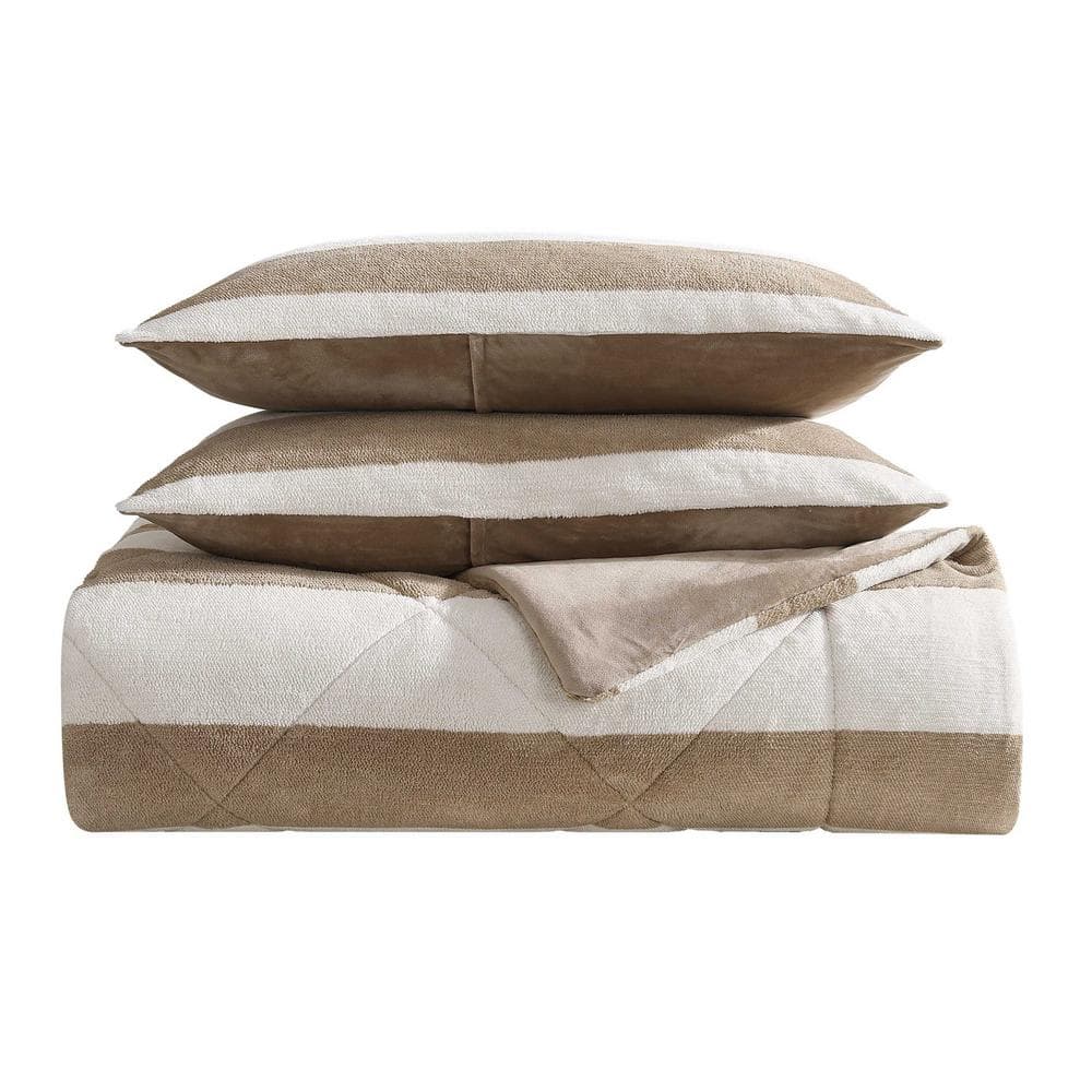 Nautica Lawndale 3-Piece Almond/Camel Twill Plush Full/Queen Comforter ...