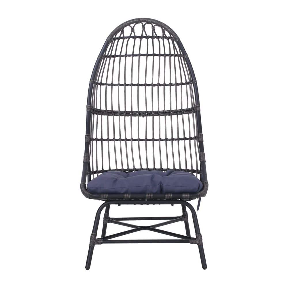 Elon Gray Modern Wicker Basket-Shaped Outdoor Lounge Chair with Cozy ...